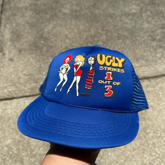 Accessories | Vintage Funny Ugly Strikes 13 Blue Trucker Hat | Poshmark